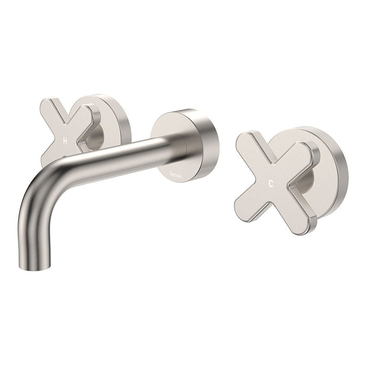 Fienza Kaya Wall Set, Cross Taps, 130mm, Brushed Nickel