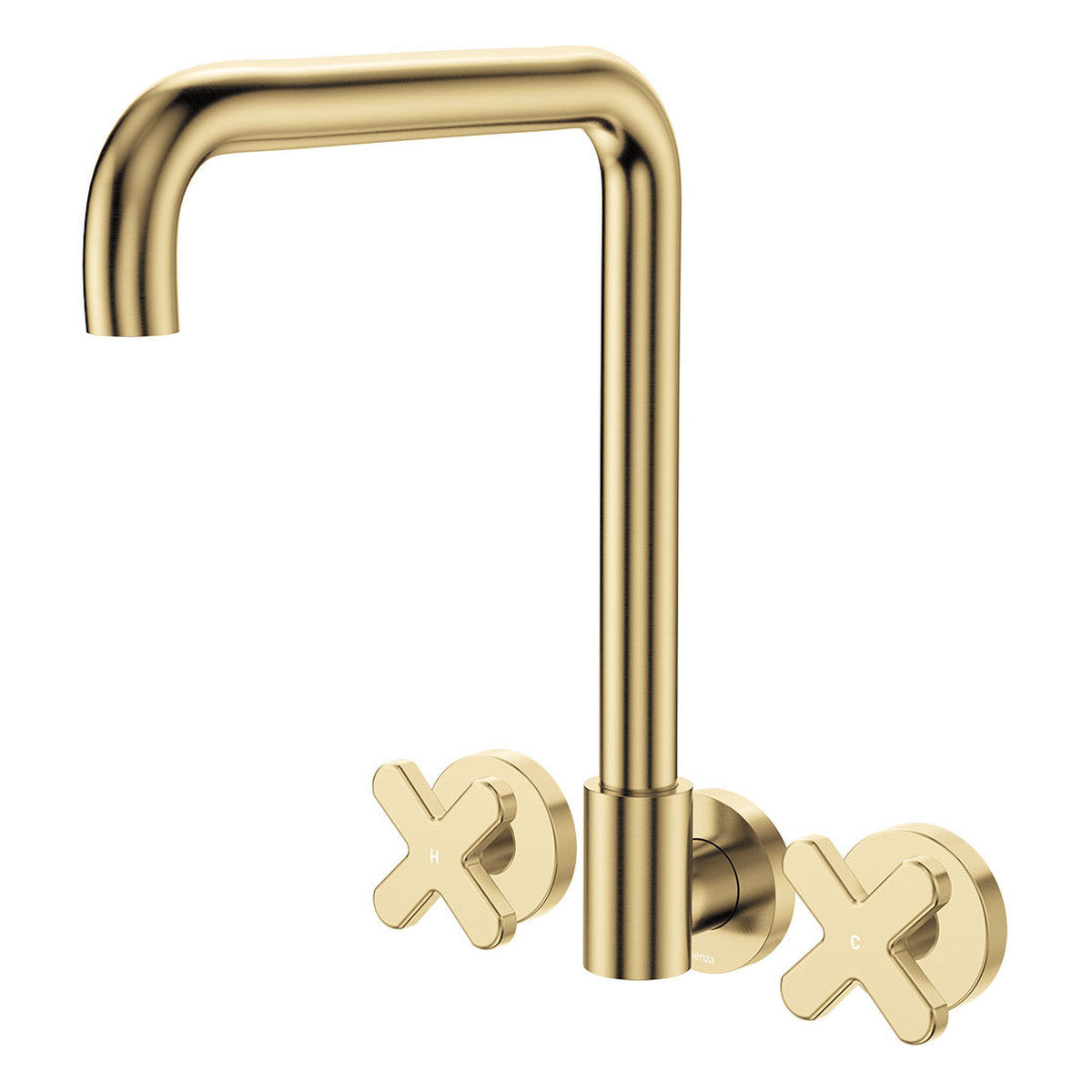 Fienza Kaya Squareline Wall Set, Cross Taps, Urban Brass