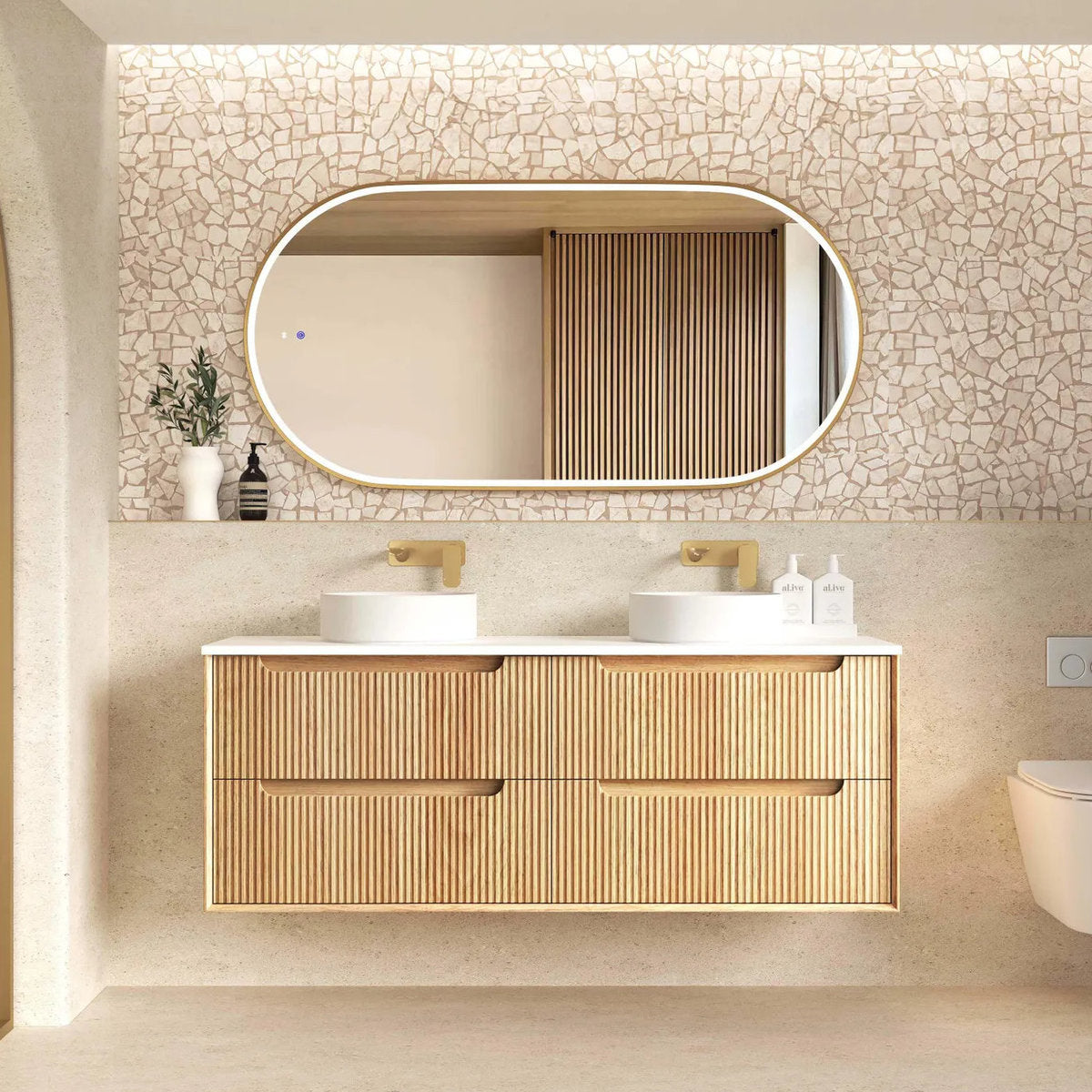 Otti Byron Fluted Woodland Oak Wall Hung Vanity 1500mm