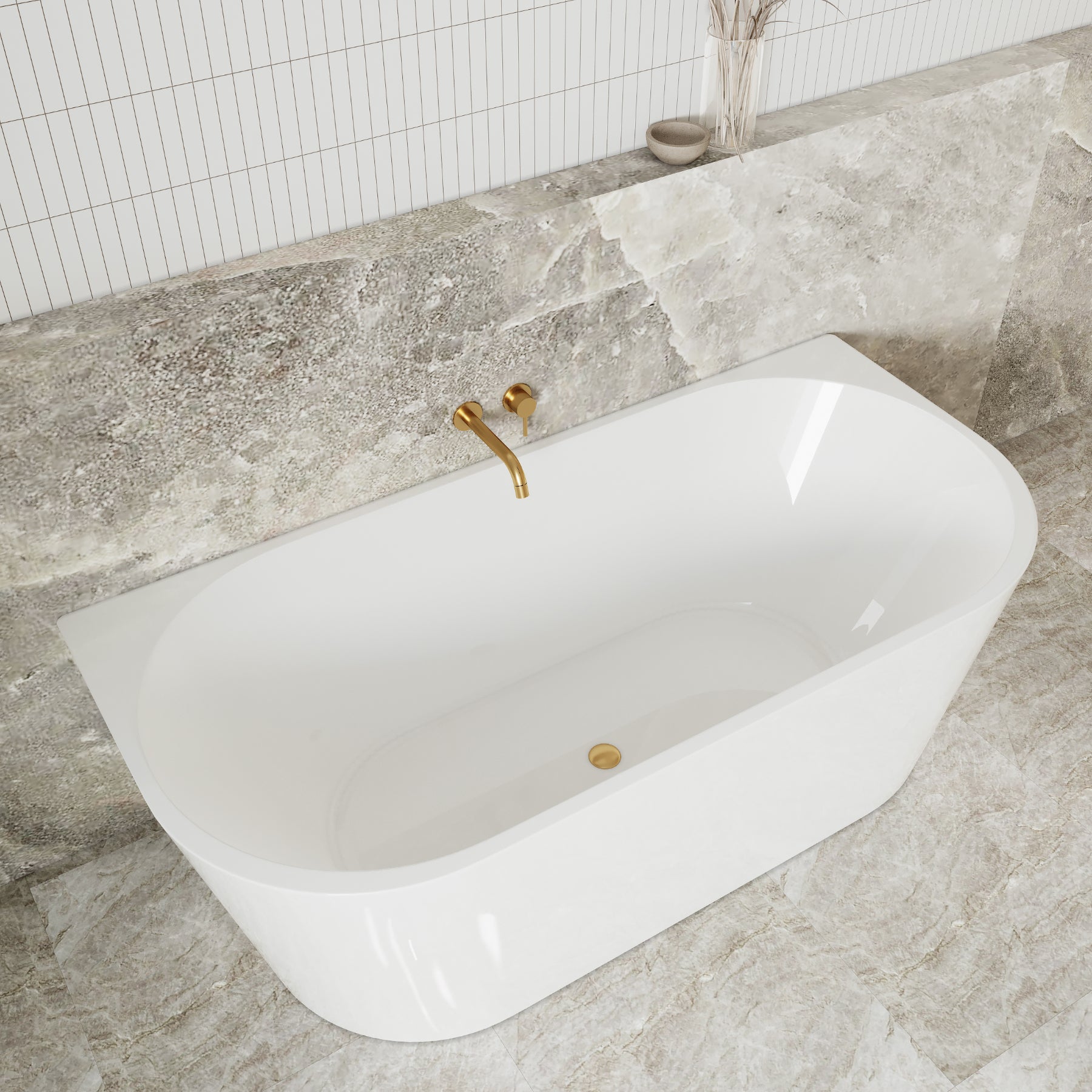 Soothe 1500mm Back to Wall Freestanding Bath, Gloss White