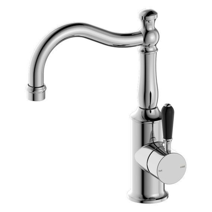 York Basin Mixer With Black Porcelain Lever - Chrome